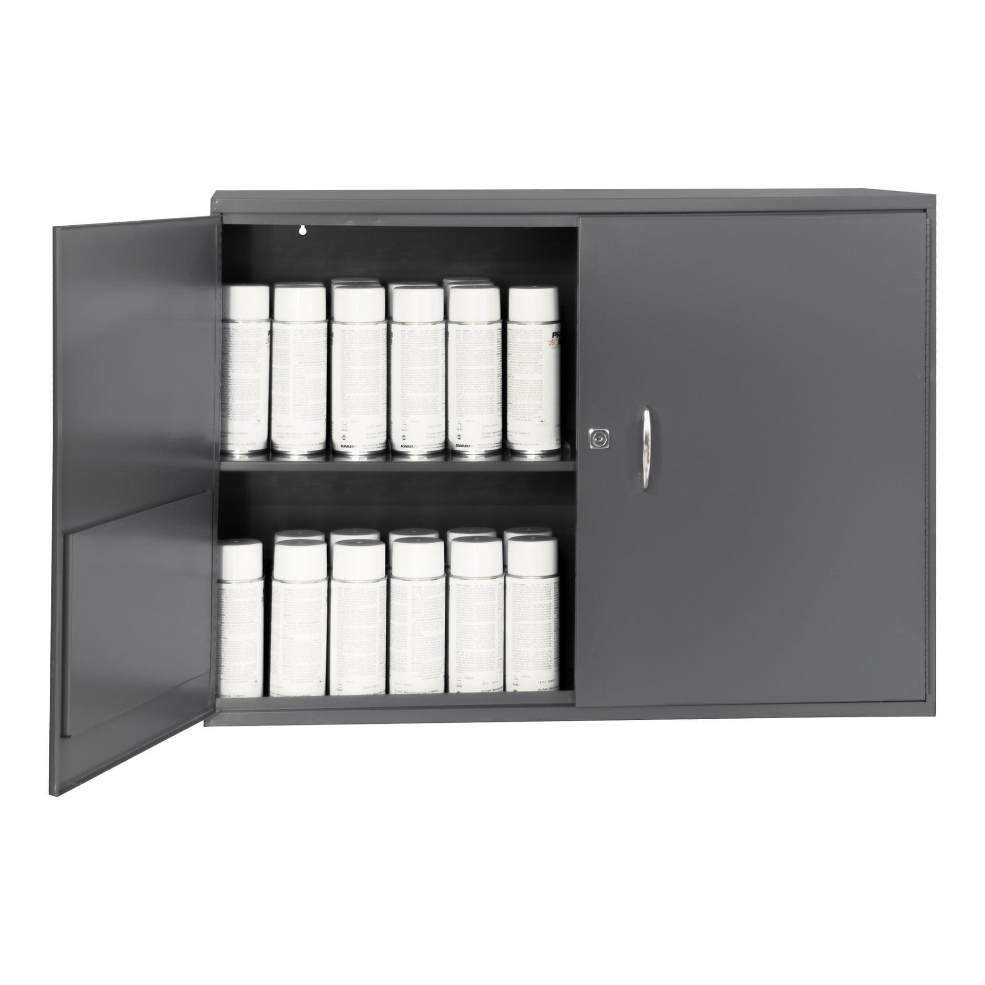 Wall Mountable Aerosol Storage Cabinet, 2 Slotted Shelves, Holds 88 ...