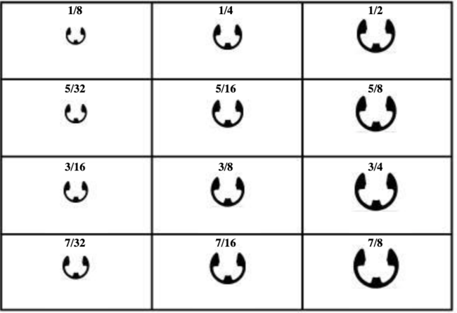 E-TYPE RETAINING RING 12 ITEMS 950 PCS ASST - ZINC - SMALL TRAY