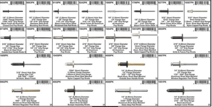20 ITEMS 700 PCS. ASST BLIND RIVETS - STEEL